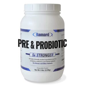 ramard total prebiotic & probiotic equine formula - natural digestive supplement for horses optimal gut health, nutrient absorption, foal support pro & pre biotics for livestocks and horse 5 lbs jar