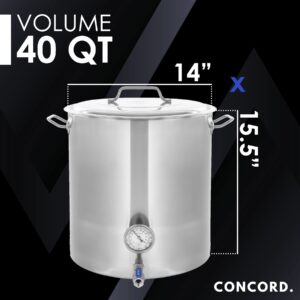 CONCORD Stainless Steel Home Brew Kettle Stock Pot (Weldless Fittings) (40 QT/ 10 Gal)