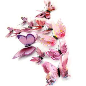 DaGou Mixed of 12PCS 3D Pink Butterfly Wall Stickers Decor Art Decorations