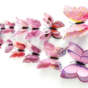 DaGou Mixed of 12PCS 3D Pink Butterfly Wall Stickers Decor Art Decorations