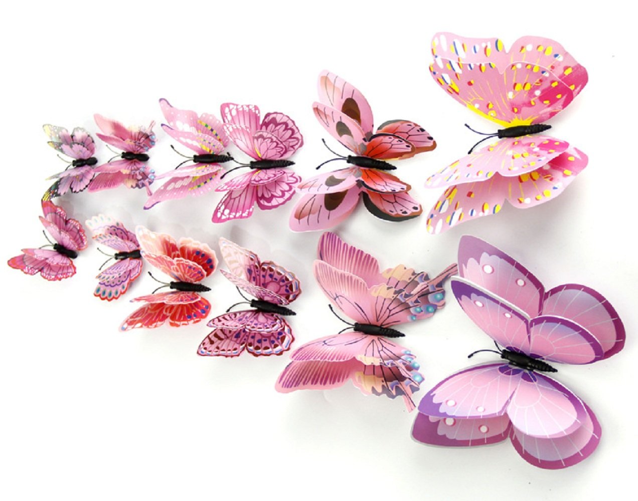 DaGou Mixed of 12PCS 3D Pink Butterfly Wall Stickers Decor Art Decorations