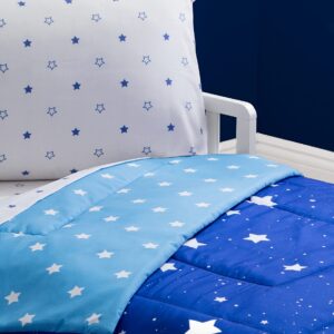 Delta Children 4 Piece Toddler Bedding Set for Boys - Reversible 2-in-1 Comforter - Includes Fitted Comforter to Keep Little Ones Snug, Bottom Sheet, Top Sheet, Pillow Case - Blue Stars