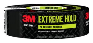 3m extreme hold duct tape, 1.88 inches x 35 yards, black, heavy-duty, double-thick adhesive, waterproof backing, tough repairs