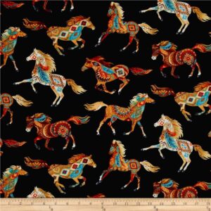 timeless treasures out west southwest horses black, quilting fabric by the yard