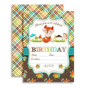 fall fox birthday party invitations, 20 5x7 fill in cards with twenty white envelopes by amandacreation