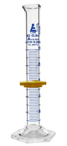 eisco graduated cylinder, 10ml - astm, class a tolerance ±0.10ml - protective collar, hexagonal base - blue graduations - borosilicate 3.3 glass