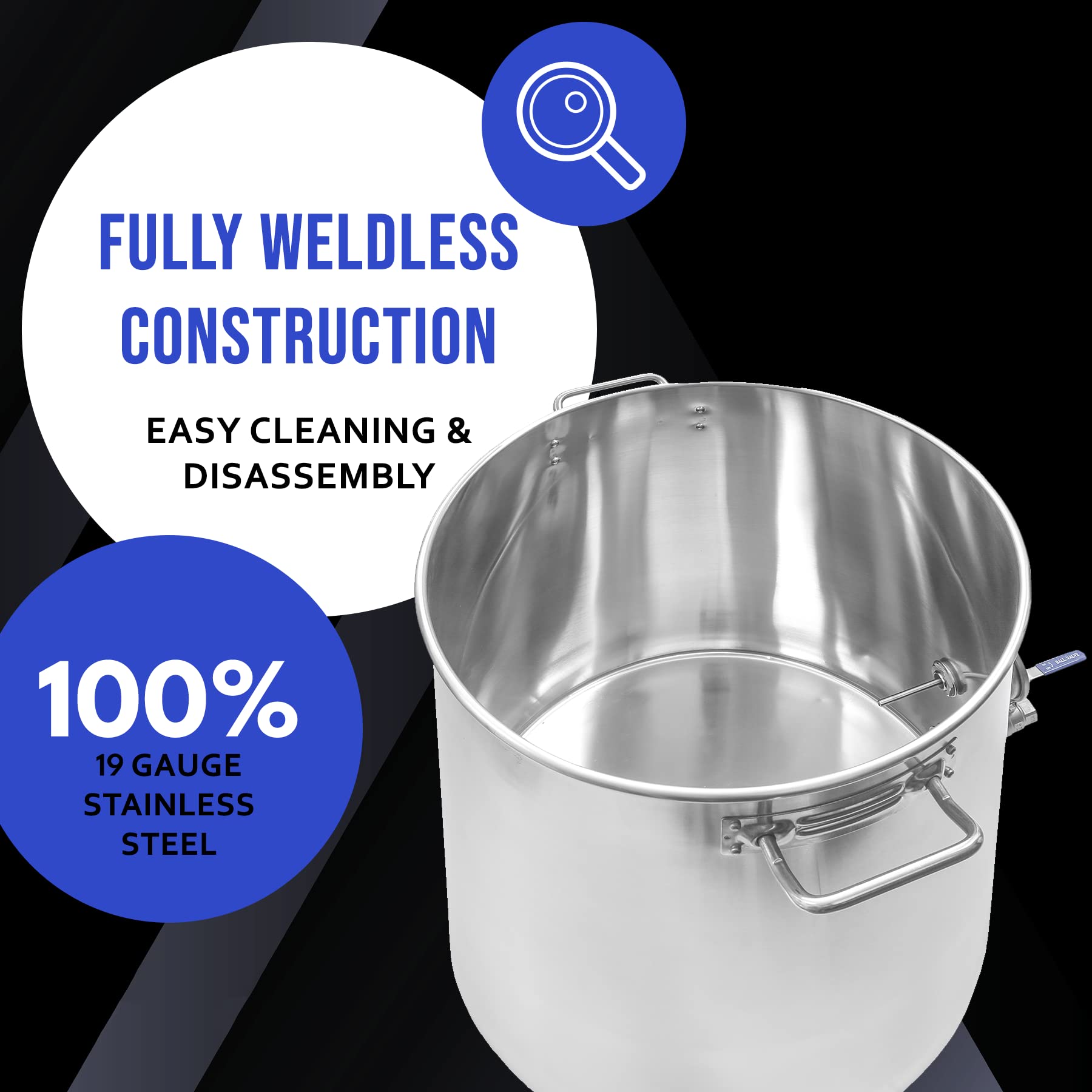 CONCORD Stainless Steel Home Brew Kettle Stock Pot (Weldless Fittings) (40 QT/ 10 Gal)