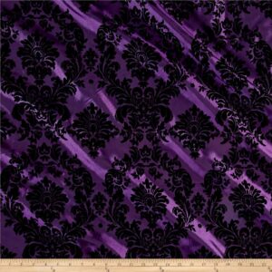 flocked damask taffetta light plum/black, fabric by the yard