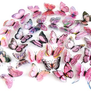 DaGou Mixed of 12PCS 3D Pink Butterfly Wall Stickers Decor Art Decorations