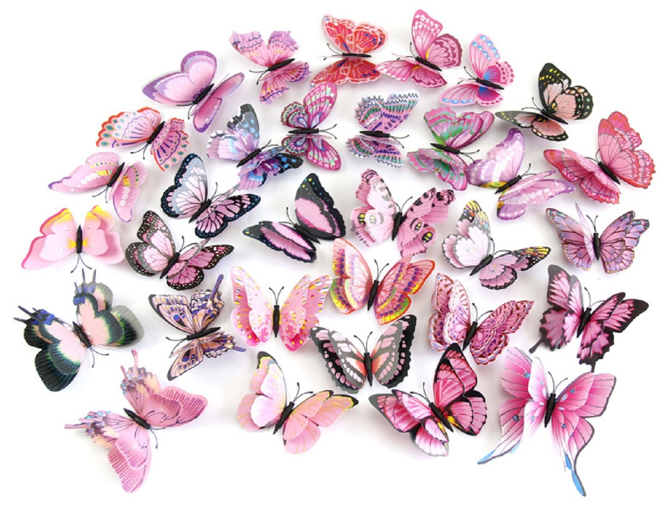 DaGou Mixed of 12PCS 3D Pink Butterfly Wall Stickers Decor Art Decorations