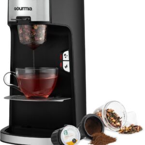 Gourmia GCM3600 3 in 1 Coffee & Tea Maker -K-Cup Pod, Loose Leaf Tea & Ground Coffee Compatible -Single Serve Machine -Automatic -Removable Filters & Adapters -16 oz Water Reservoir -1300W -Black