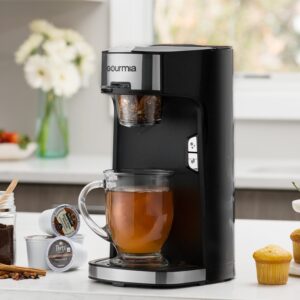 Gourmia GCM3600 3 in 1 Coffee & Tea Maker -K-Cup Pod, Loose Leaf Tea & Ground Coffee Compatible -Single Serve Machine -Automatic -Removable Filters & Adapters -16 oz Water Reservoir -1300W -Black