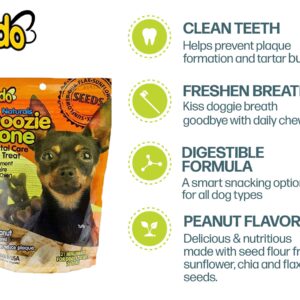 Fido Naturals Doozie Bones Dental Care Treat for Dogs, Peanut Flavored, Made with Sunflower, Chia, & Flax Seeds-Naturally Freshens Breath, Reduces Plaque & Whitens Teeth 21ct - Mini Treats (Pack of 3)