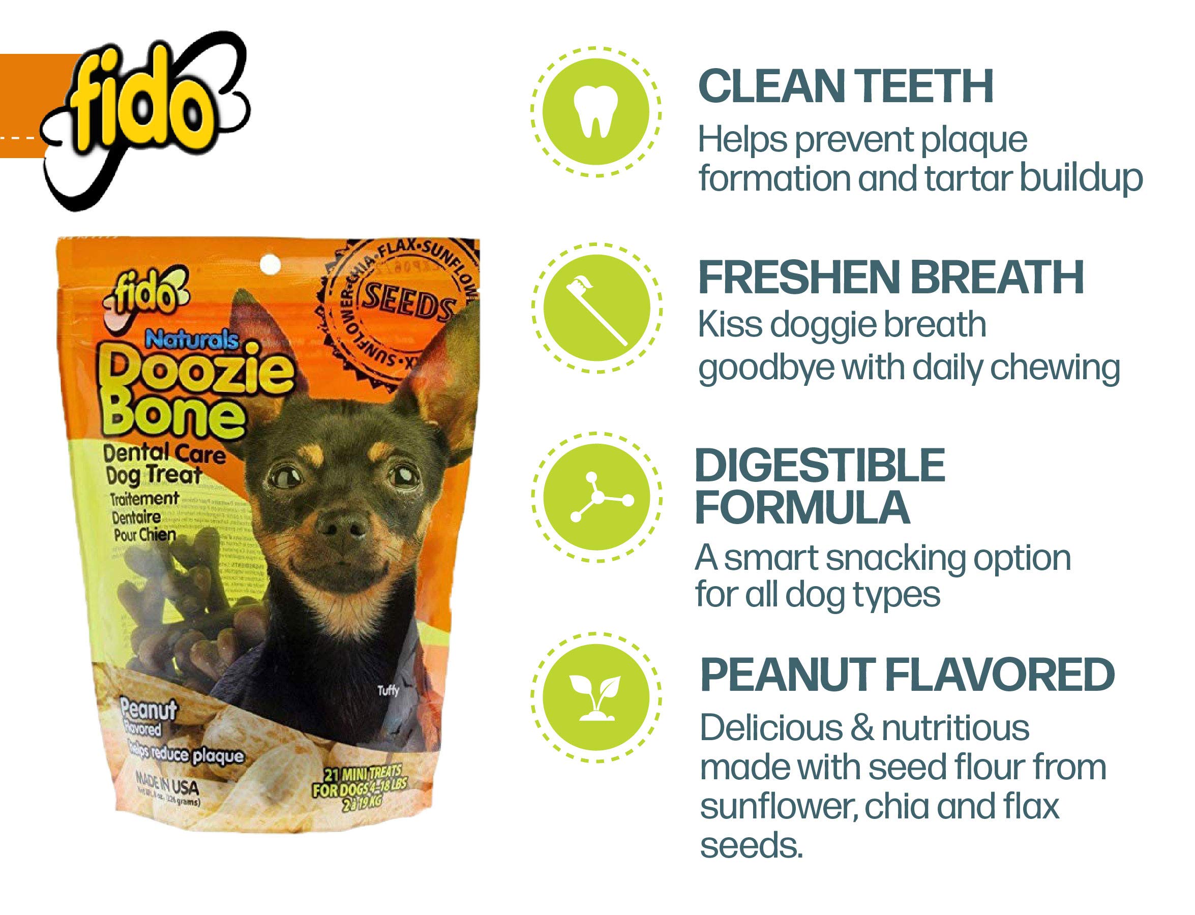 Fido Naturals Doozie Bones Dental Care Treat for Dogs, Peanut Flavored, Made with Sunflower, Chia, & Flax Seeds-Naturally Freshens Breath, Reduces Plaque & Whitens Teeth 21ct - Mini Treats (Pack of 3)