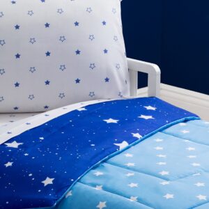 Delta Children 4 Piece Toddler Bedding Set for Boys - Reversible 2-in-1 Comforter - Includes Fitted Comforter to Keep Little Ones Snug, Bottom Sheet, Top Sheet, Pillow Case - Blue Stars