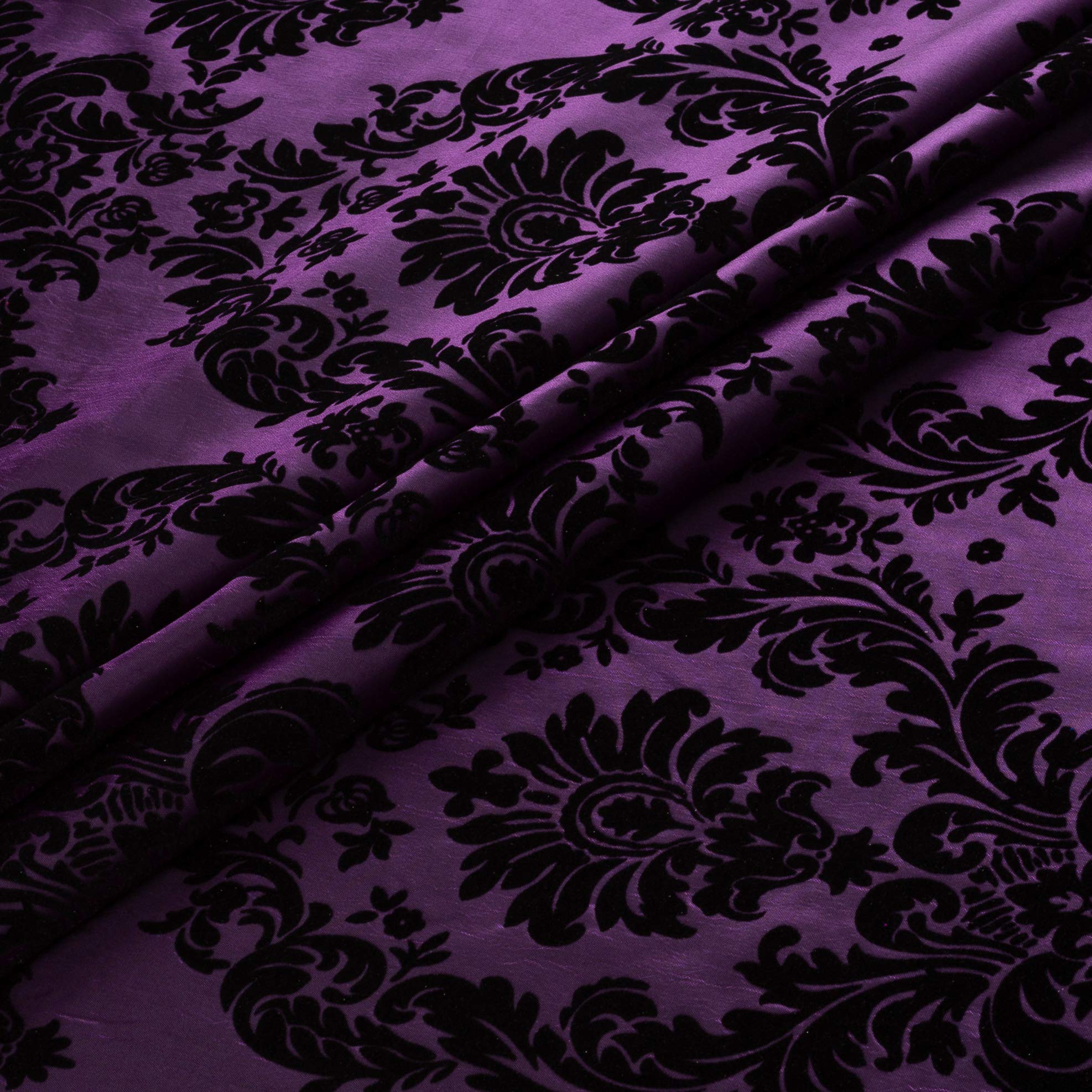 Flocked Damask Taffetta Light Plum/Black, Fabric by the Yard