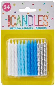 vibrant blue, white & silver spiral birthday candles - (pack of 24) - premium quality & dazzling assorted color - ideal for birthday celebrations