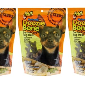 Fido Naturals Doozie Bones Dental Care Treat for Dogs, Peanut Flavored, Made with Sunflower, Chia, & Flax Seeds-Naturally Freshens Breath, Reduces Plaque & Whitens Teeth 21ct - Mini Treats (Pack of 3)