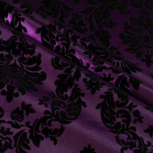 Flocked Damask Taffetta Light Plum/Black, Fabric by the Yard