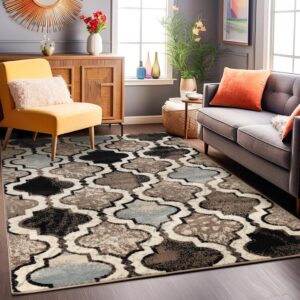 Superior Indoor Large Area Rug, Jute Backed, Perfect for Living/ Dining Room, Bedroom, Office, Kitchen, Entryway, Modern Geometric Trellis Floor Decor, Viking Collection, 5' x 8', Ivory