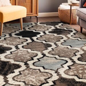 Superior Indoor Large Area Rug, Jute Backed, Perfect for Living/ Dining Room, Bedroom, Office, Kitchen, Entryway, Modern Geometric Trellis Floor Decor, Viking Collection, 5' x 8', Ivory