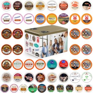 perfect samplers tea pods, cider, hot chocolate, cappuccino & coffee pods variety pack, single serve coffee & k pod variety pack for keurig k cups brewers, coffee gift set, 50 count