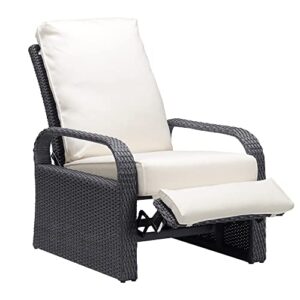 babylon outdoor recliner wicker patio adjustable recliner chair with cushions, rust-resistant aluminum frame,all-weather resin rattan, grey&white