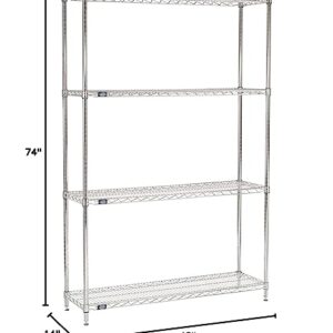 Nexel 14" x 48" x 74", 4 Tier Adjustable Wire Shelving Unit, NSF Listed Commercial Storage Rack, Chrome Finish, leveling feet