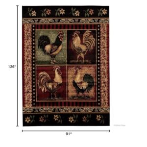 Allstar 8x11 Red and Black Cabin Rectangular Accent Rug with Ivory and Green Wildlife Rooster Design (7' 6" x 10' 5")