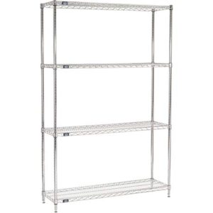 nexel 14" x 48" x 74", 4 tier adjustable wire shelving unit, nsf listed commercial storage rack, chrome finish, leveling feet