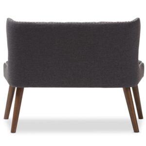 Baxton Studio Scarlett Mid-Century Modern Brown Wood and Dark Grey Fabric Upholstered Button-Tufting with Nail Heads Trim 2-Seater Loveseat Settee