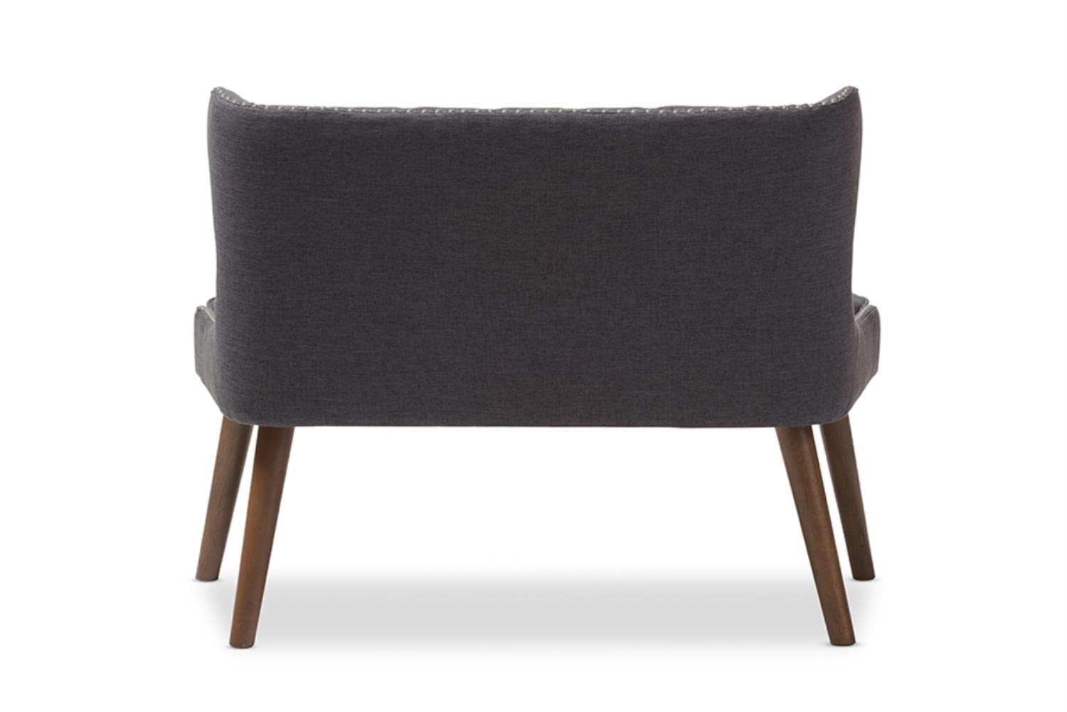 Baxton Studio Scarlett Mid-Century Modern Brown Wood and Dark Grey Fabric Upholstered Button-Tufting with Nail Heads Trim 2-Seater Loveseat Settee