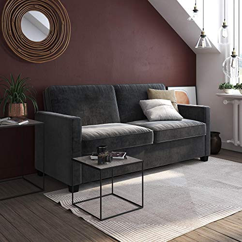 DHP Signature Sleep Casey Velvet Sofa with Memory Foam Mattress, Gray, Queen