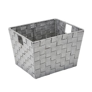 simplify medium metallicx striped woven storage bin in grey/silver