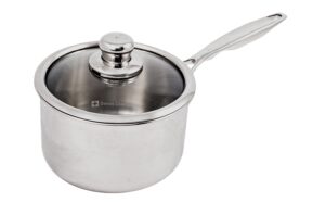 swiss diamond premium clad 5-ply stainless steel 2.6 quart saucepan with lid included and satin exterior finish, induction compatible sauce pot - oven and dishwasher safe