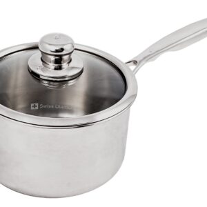 Swiss Diamond Premium Clad 5-Ply Stainless Steel 2.6 Quart Saucepan with Lid Included and Satin Exterior Finish, Induction Compatible Sauce Pot - Oven and Dishwasher Safe