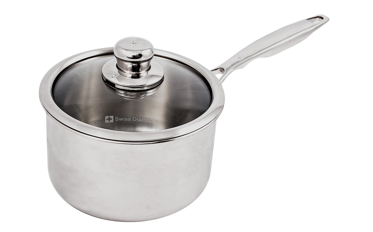 Swiss Diamond Premium Clad 5-Ply Stainless Steel 2.6 Quart Saucepan with Lid Included and Satin Exterior Finish, Induction Compatible Sauce Pot - Oven and Dishwasher Safe