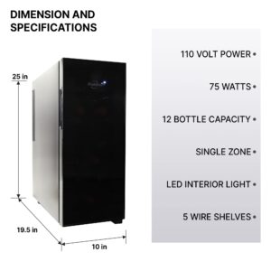 Koolatron 12 Bottle Refrigerator Wine Cooler Thermoelectric Wine Fridge Freestanding Wine Chiller for Home Bar Small Kitchen Apartment RV Red White Black