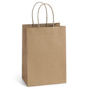 bagdream kraft paper bags 50pcs 5.25x3x8 inches small paper gift bags with handles bulk party favor bags paper shopping bags brown gift bags 100% recyclable paper sacks