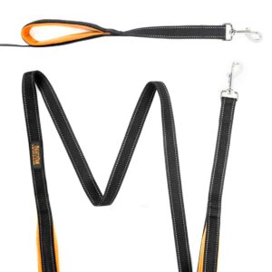 Mighty Paw Dual Handle Dog Leash - Reflective for Night Safety - Padded Leash - Dog Leash with Two Handles - Dog Leash with Carabiner Clip - Traffic Handle Leash - 6 Feet Long Dog Leash (Black/Orange)