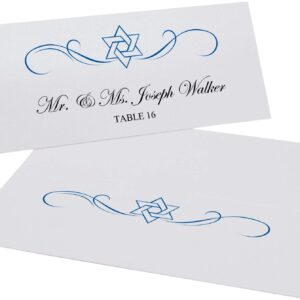 Intertwined Star of David Flourish Jewish Printable Place Cards, Royal Blue (Choose Color), Set of 150 (25 Sheets), Laser & Inkjet Printers - Wedding, Party, Dinner, and Special Events