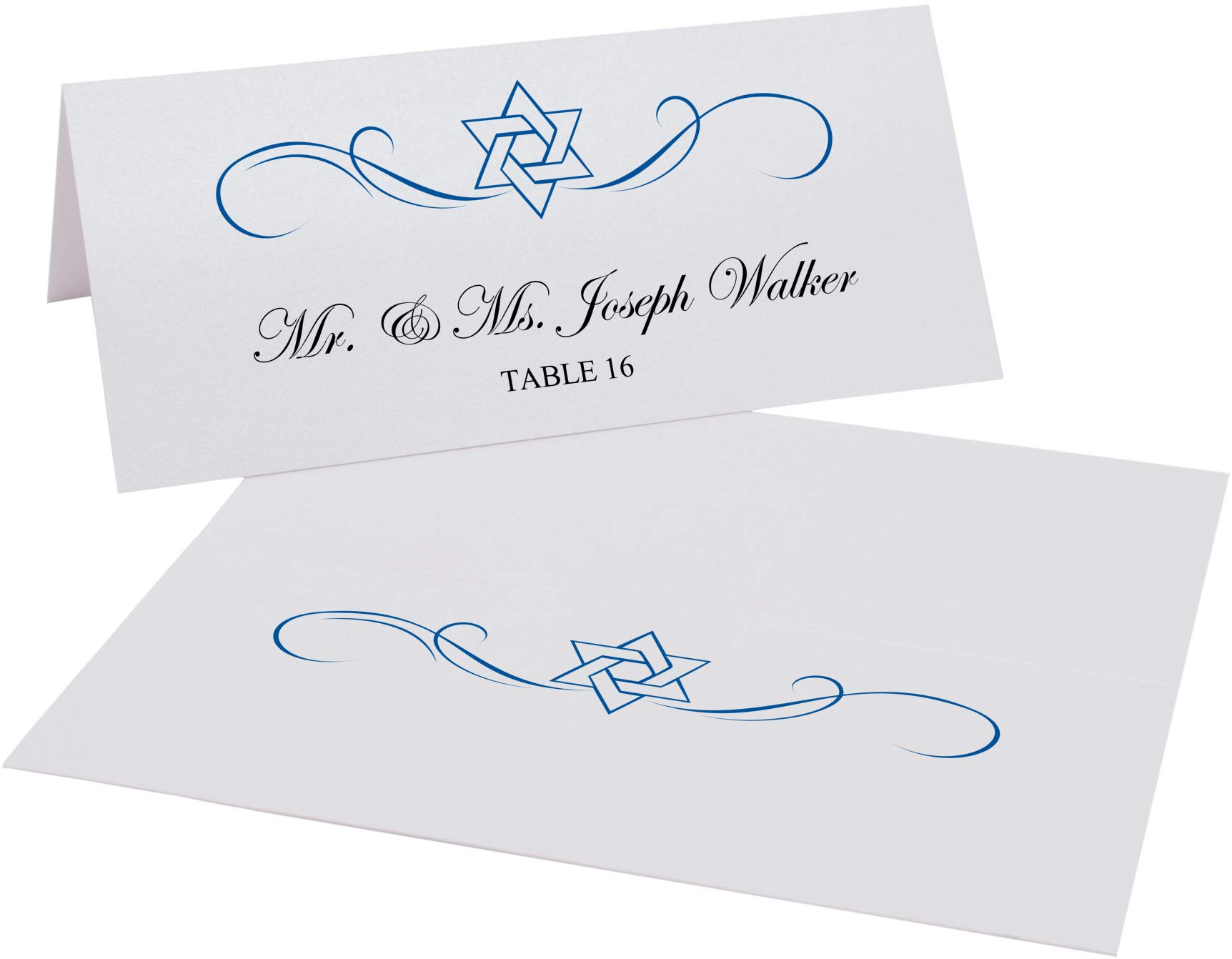 Intertwined Star of David Flourish Jewish Printable Place Cards, Royal Blue (Choose Color), Set of 150 (25 Sheets), Laser & Inkjet Printers - Wedding, Party, Dinner, and Special Events