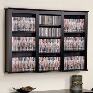 hawthorne collections triple floating media wall storage in black