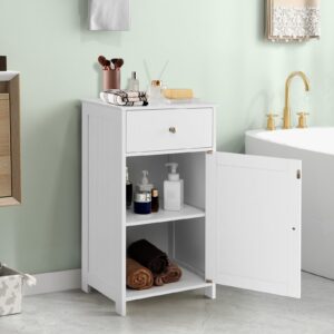 Tangkula Small Bathroom Cabinet for Small Spaces, Freestanding Single Door Bathroom Storage with Adjustable Shelf, Anti-Tipping Device, Smooth Drawer, Floor Cabinet for Bathroom Living Room