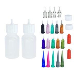 xmasir multi purpose precision applicator jac bottle for henna set 2 pcs 1 oz.bottle with 4 pcs caps and 16 pcs needle tips sizes