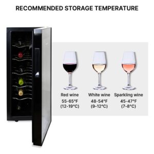 Koolatron 12 Bottle Refrigerator Wine Cooler Thermoelectric Wine Fridge Freestanding Wine Chiller for Home Bar Small Kitchen Apartment RV Red White Black