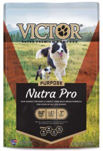 victor super premium dog food – purpose - nutra pro – gluten free, high protein low carb dry dog food for active dogs of all ages – ideal for sporting dogs, pregnant or nursing dogs & puppies, 5lbs