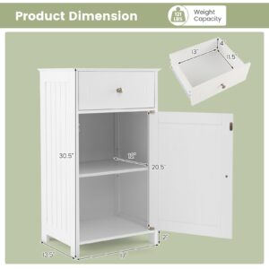 Tangkula Small Bathroom Cabinet for Small Spaces, Freestanding Single Door Bathroom Storage with Adjustable Shelf, Anti-Tipping Device, Smooth Drawer, Floor Cabinet for Bathroom Living Room