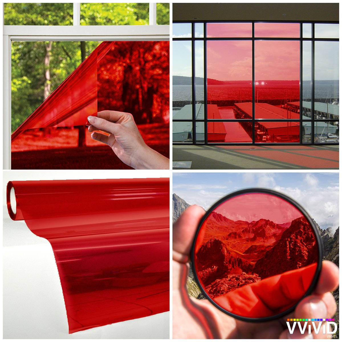 VViViD Transparent Colorful Vinyl Window Tinting Sheets (1.49ft x 5ft, Red)