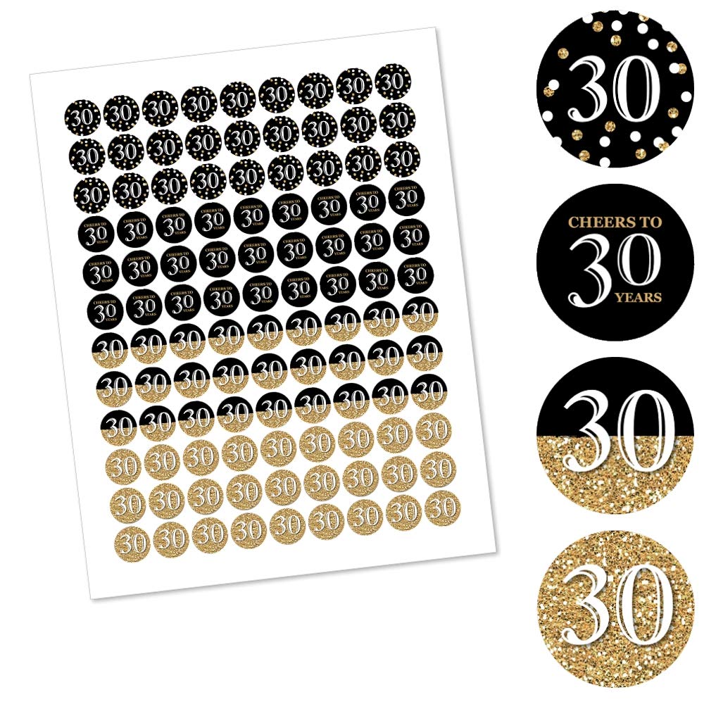 Big Dot of Happiness Adult 30th Birthday - Gold - Birthday Party Round Candy Sticker Favors - Labels Fit Chocolate Candy (1 Sheet of 108)